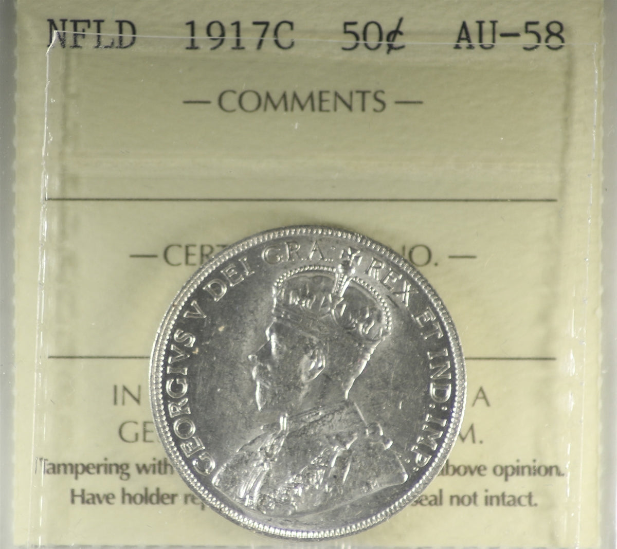 1917C Newfoundland 50-cents ICCS Certified AU58 – Colonial Acres Coins