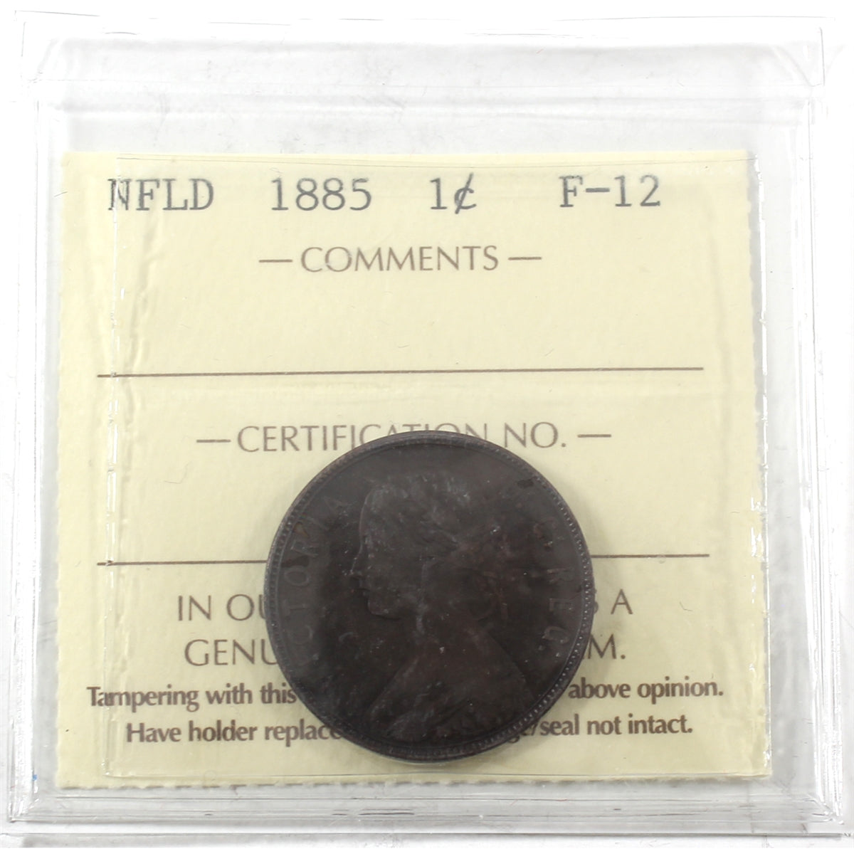 1885 Newfoundland 1-cent ICCS Certified F-12 – Colonial Acres Coins