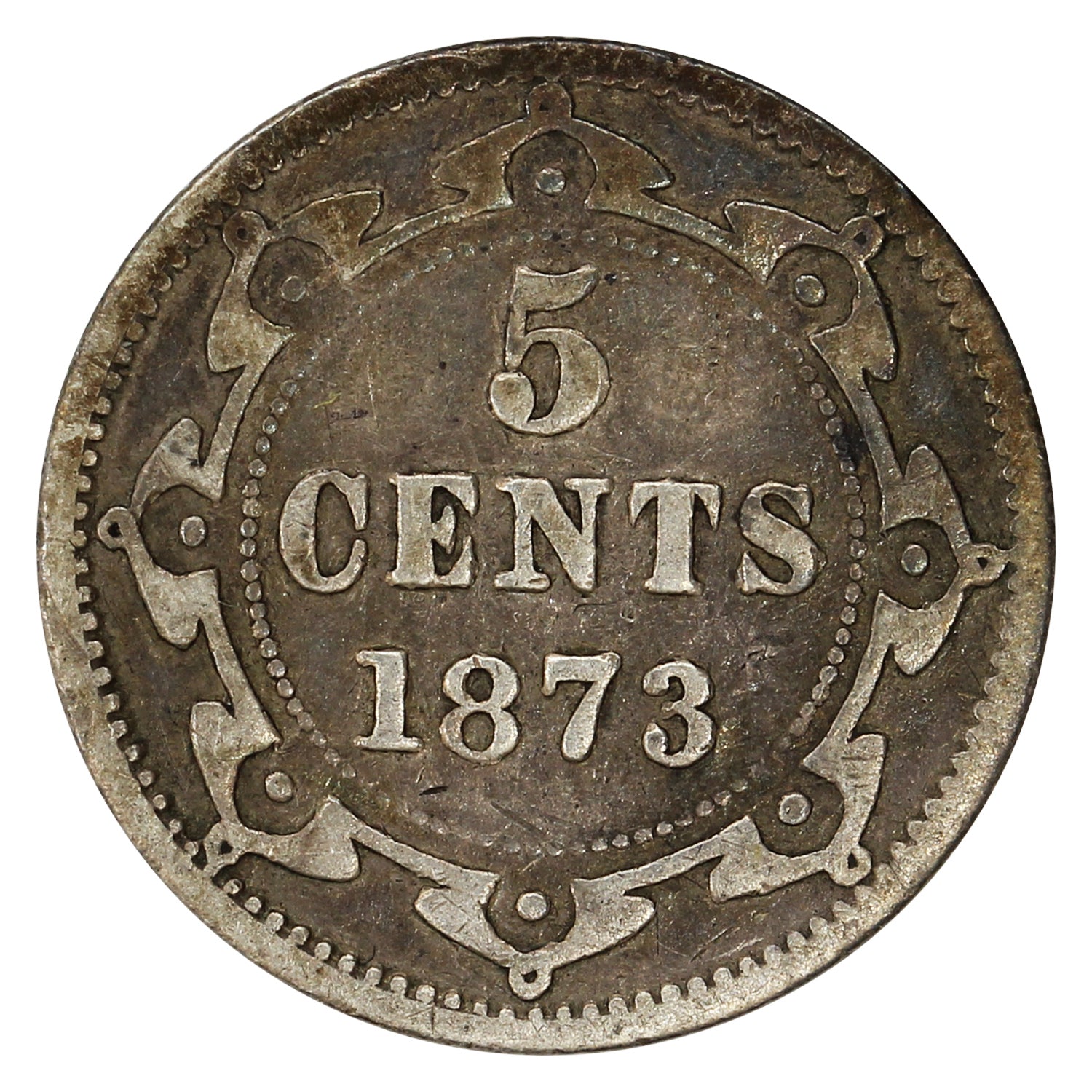 1873 Obv. 2 Newfoundland 5-cents VG-F (VG10) $ – Colonial Acres Coins