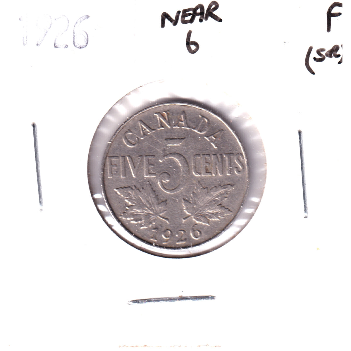 1926 Near 6 Canada 5-cents Fine (F-12) Scratched, Cleaned or Impaired – Colonial Acres Coins