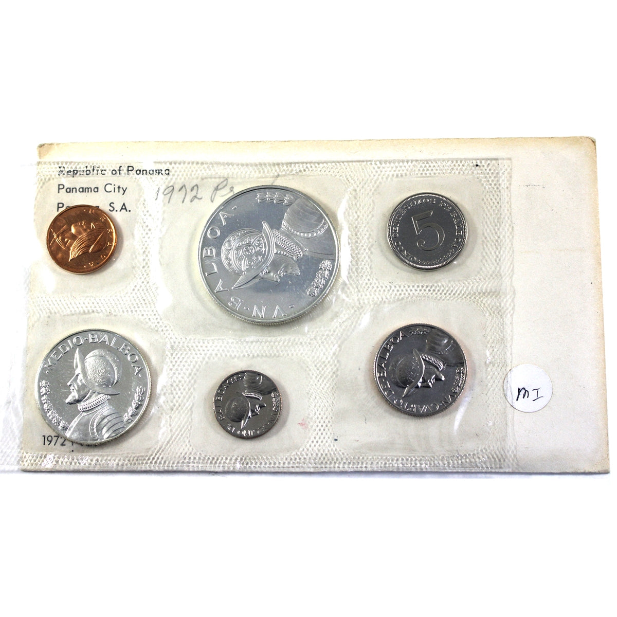 Panama 1972 Proof Set in Envelope (Spots on centesimo, envelope staine ...