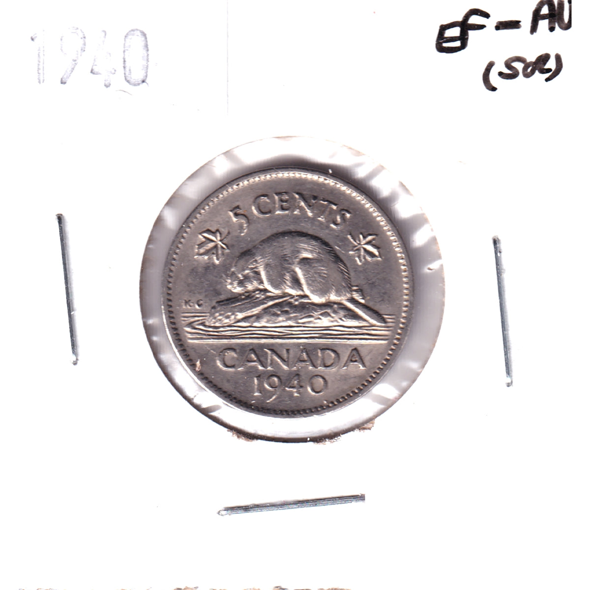 1940 Canada 5-cents EF-AU (EF-45) Scratched, corrosion, or impaired – Colonial Acres Coins