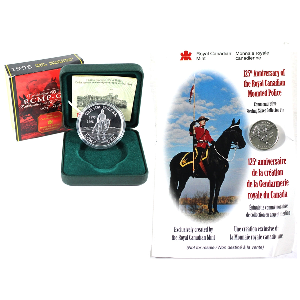1998 Canada RCMP 125th Ann. Proof Silver Dollar & Sterling Silver Pin ...
