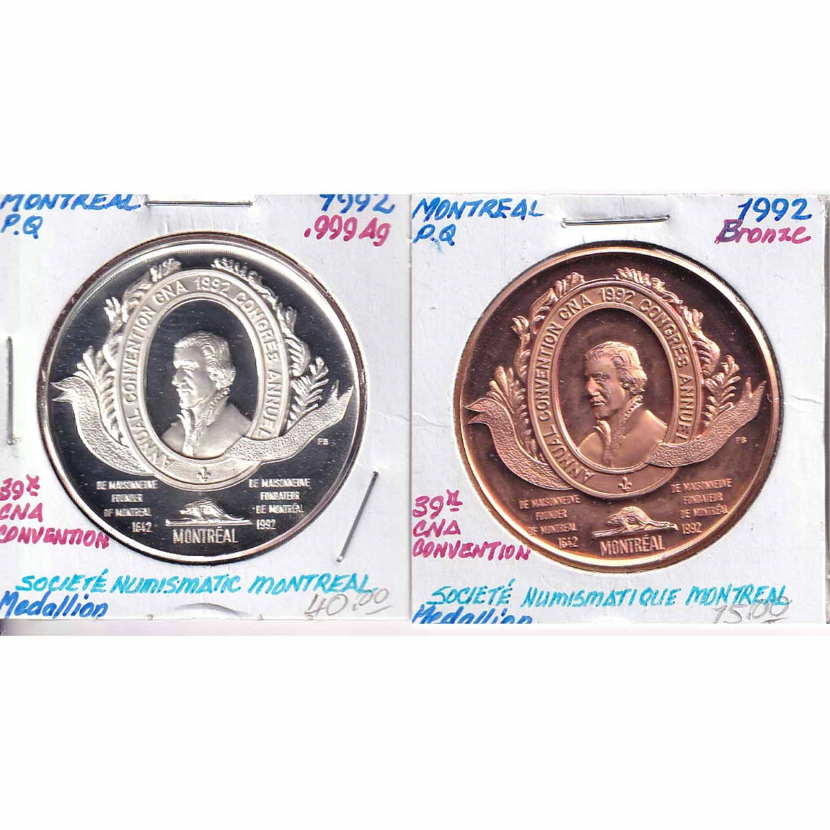Pair of 1992 Canada Numismatic Association Montreal Convention Medalli ...