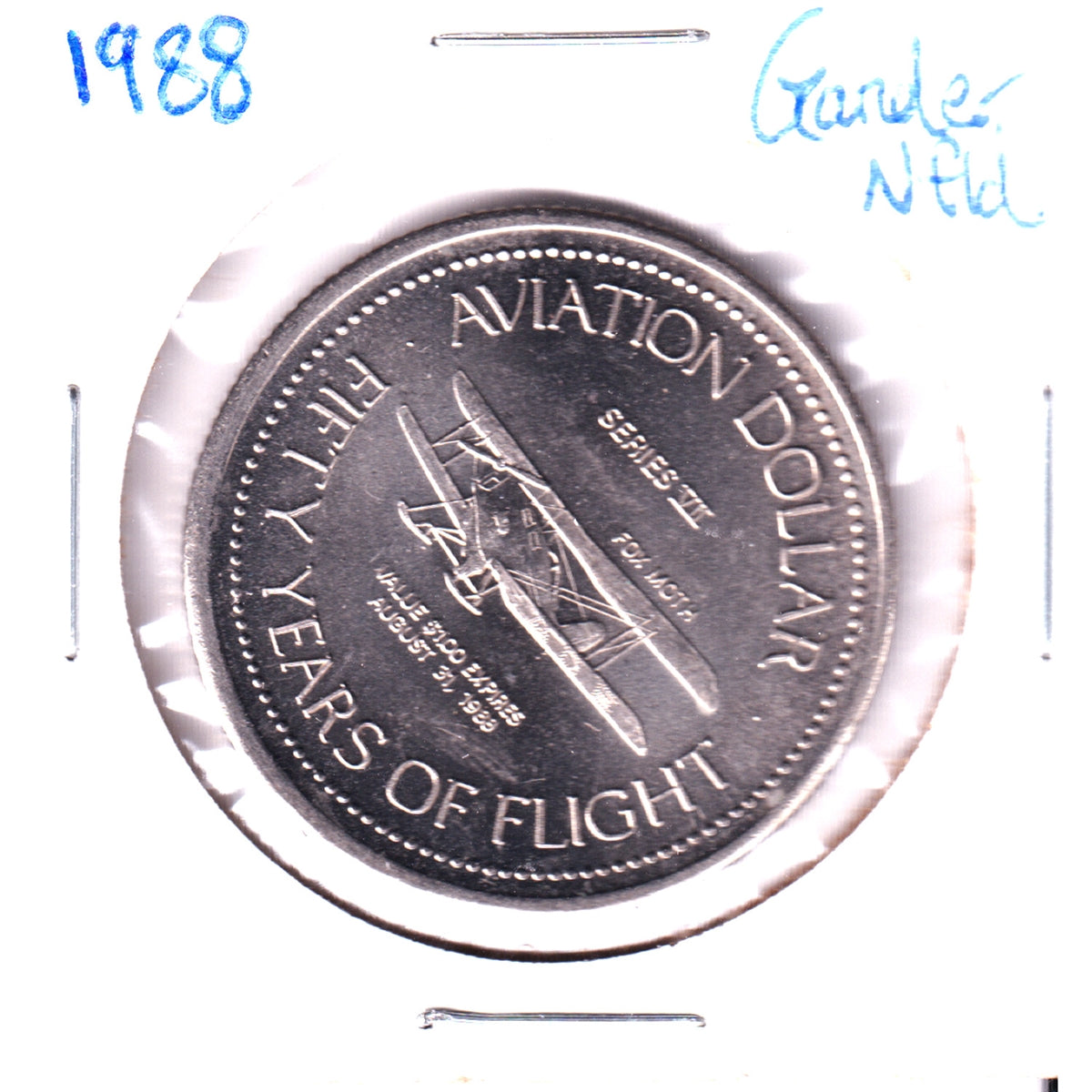 1988 Gander Newfoundland Aviation Dollar Trade Token: Fox Moth, Intl A ...