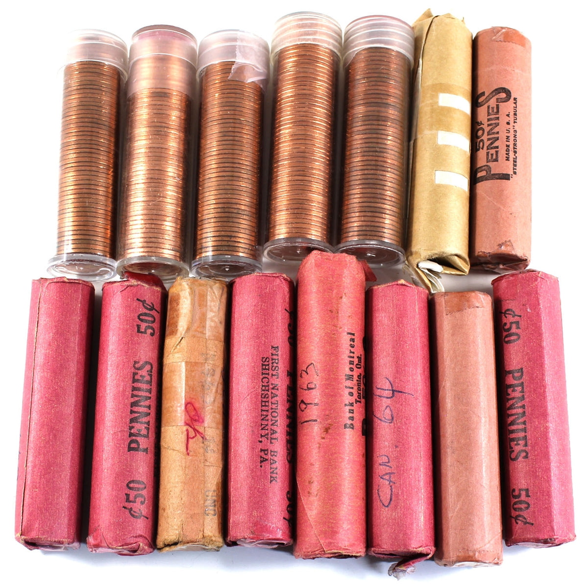 Group Lot of 5x 1963, 5x 1964, and 5x 1965 Canada 1-Cent Rolls, 15 Rol ...