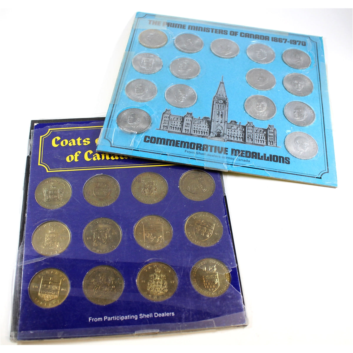 Pair of 1970s Shell Medallion Sets: Prime Ministers & Coats of Arms, 2 ...