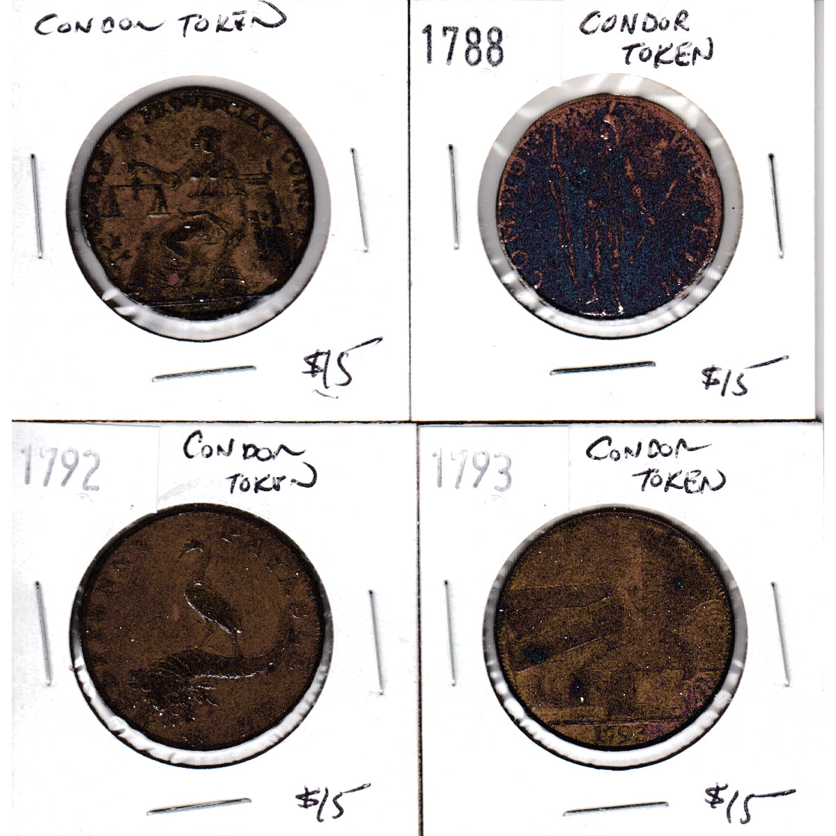 Lot of 4 x Various Condor Tokens. – Colonial Acres Coins