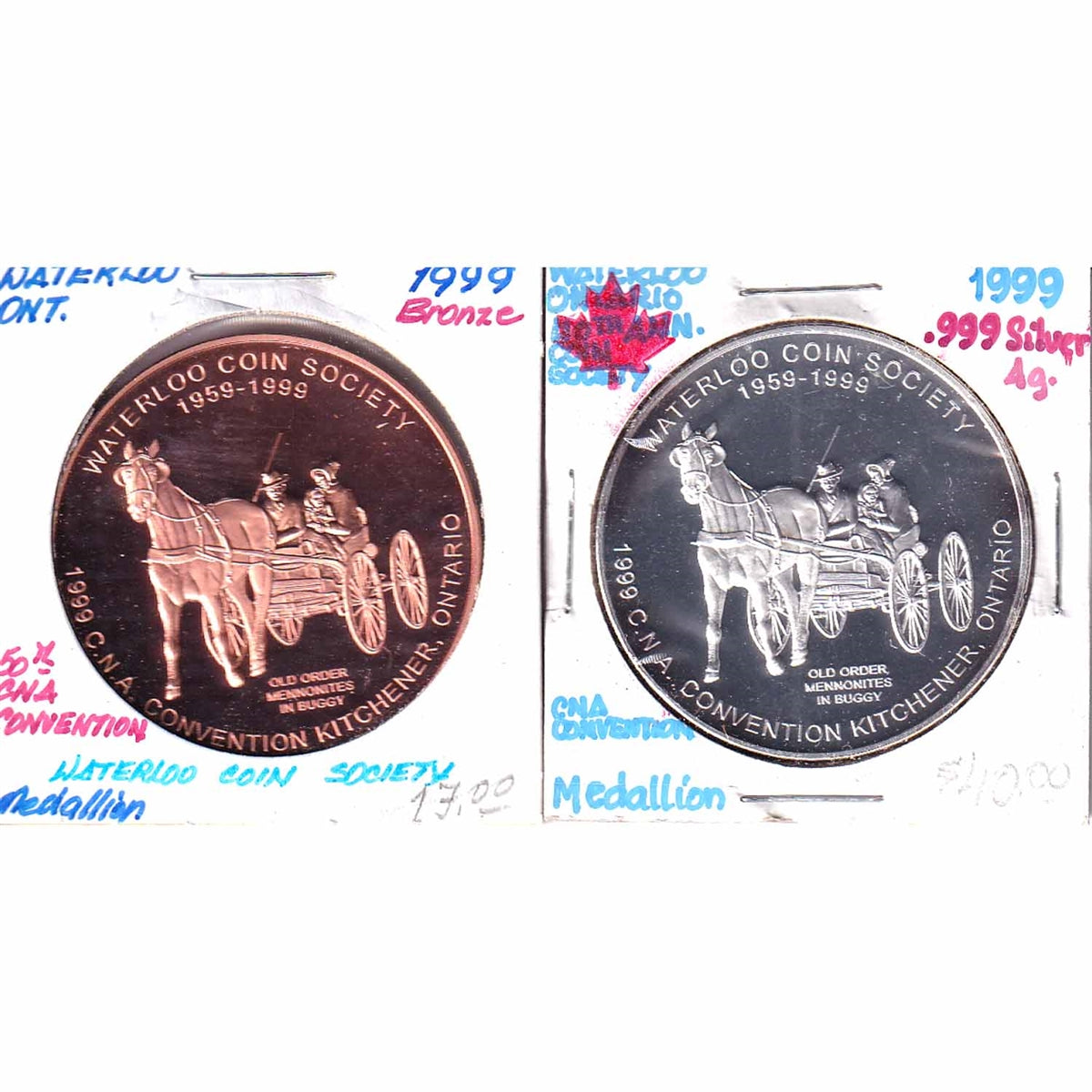 Pair of 1999 CNA 50th Annual Convention in Waterloo Medallions - Silve ...