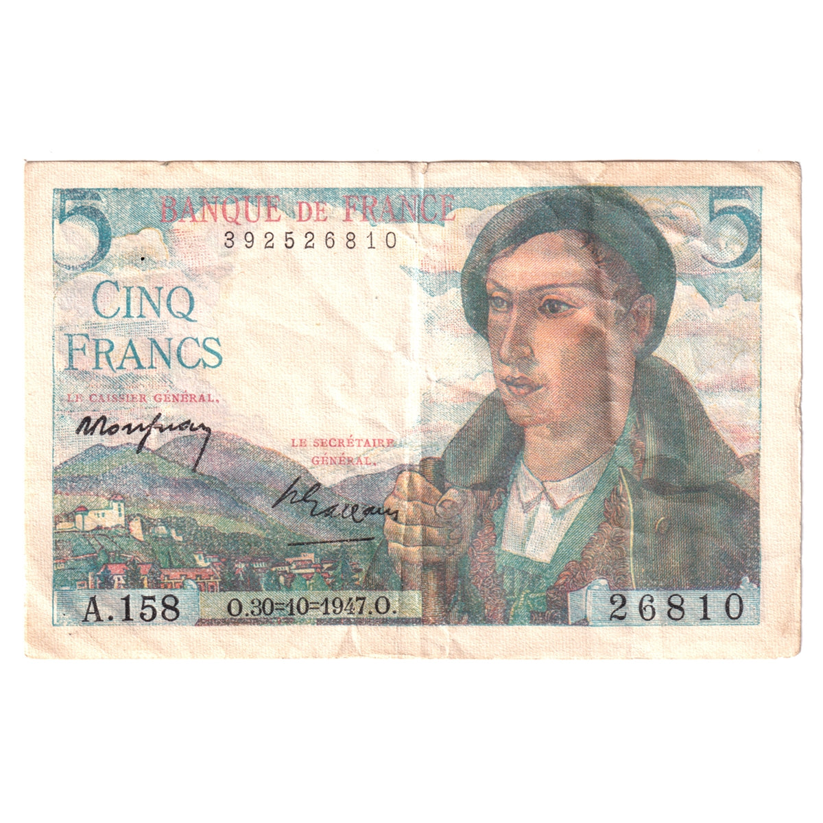 France Pick #98b 1947 5-Franc Note, Extra Fine (EF40) Damaged – Colonial Acres Coins