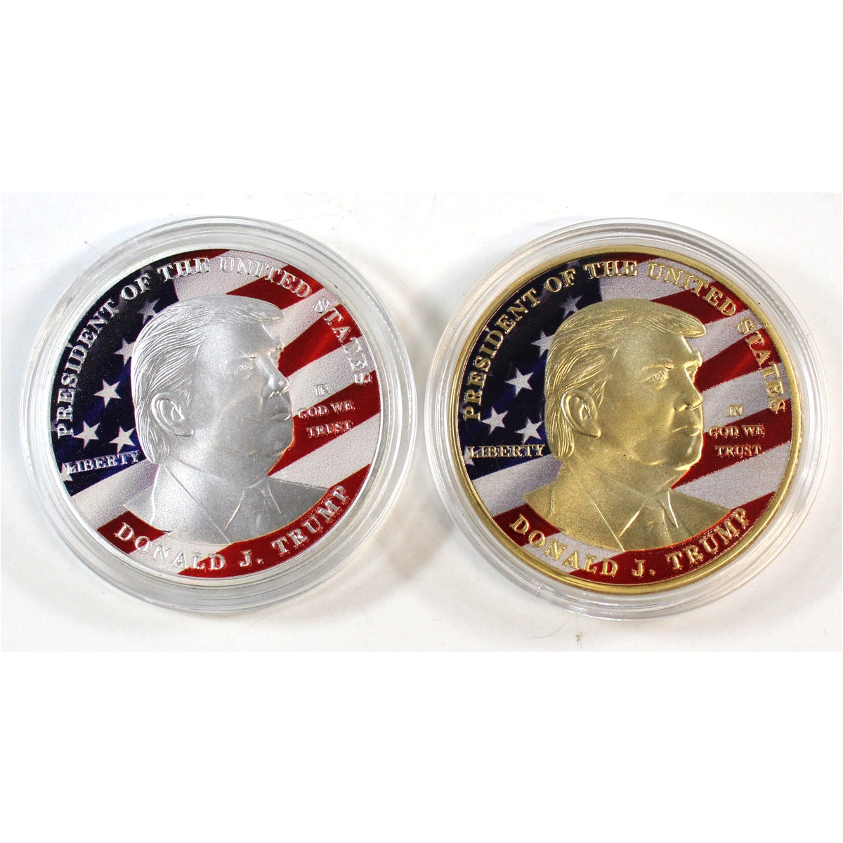 Pair of Gold & Silver Coloured Donald Trump Medallions, 2Pcs – Colonial ...