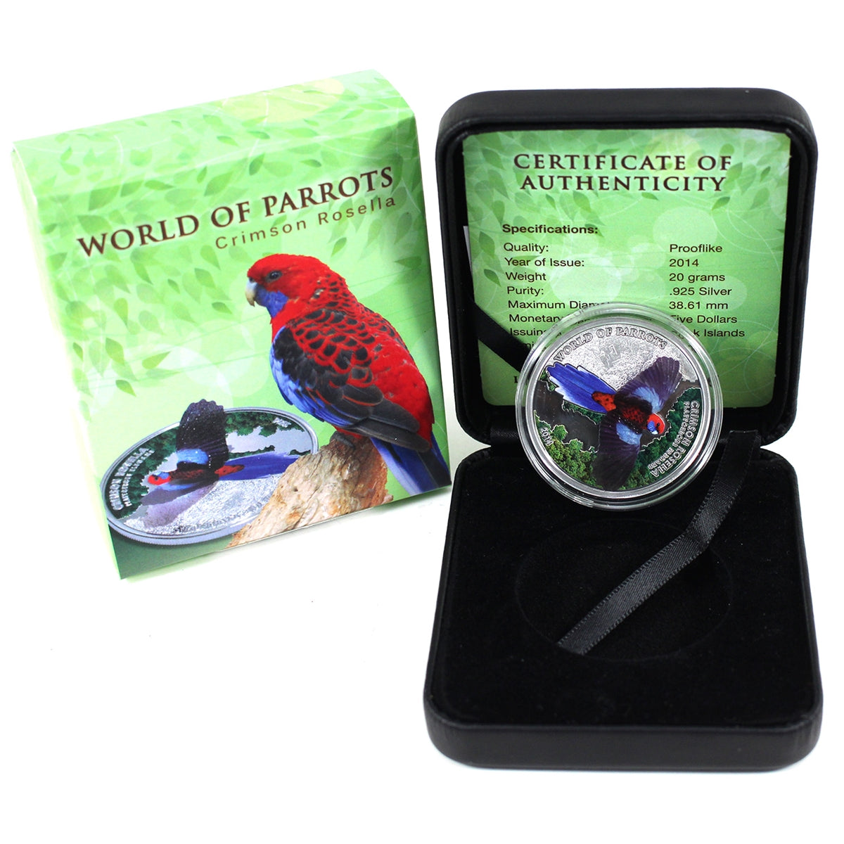 Cook Islands 2014 $5 World of Parrots: Crimson Rosella 3D Sterling (Ma ...