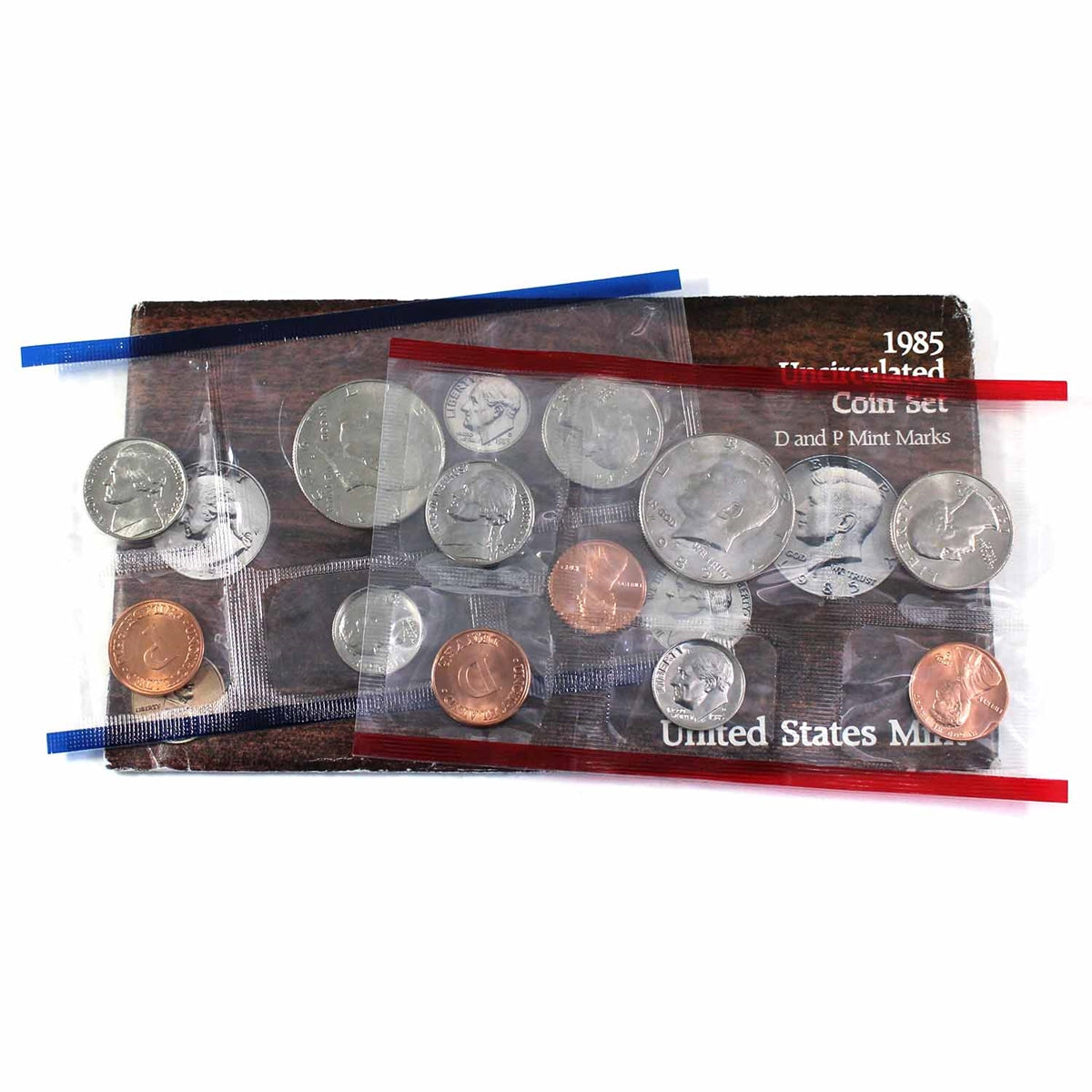 1985 P&D USA Mint Uncirculated Coin Set (Spots on copper, wear & tear ...