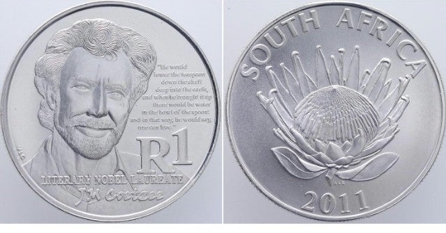2011 South Africa 1 Rand JM Coetzee Commemorative Sterling Silver (Imp ...