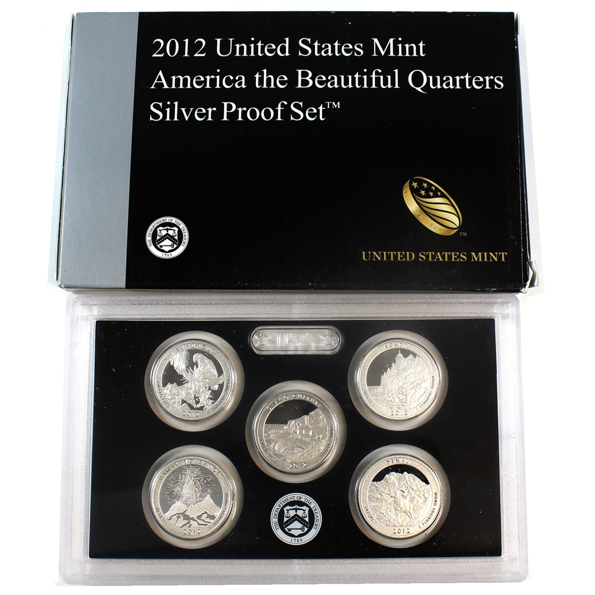 2012 S USA Mint National Parks Quarters Silver Proof Set (Light wear o ...