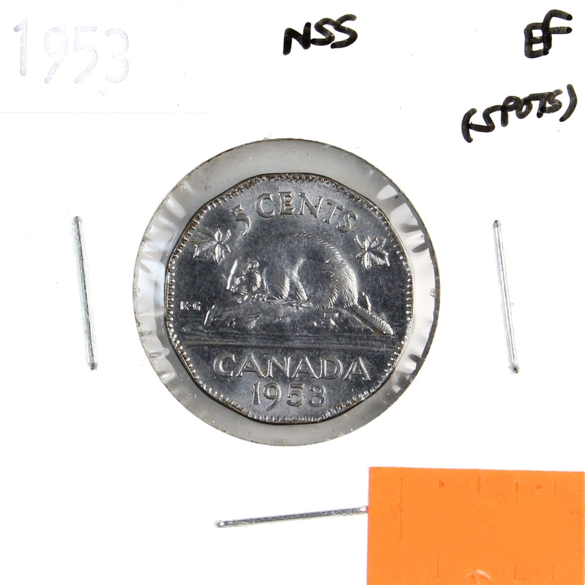 1953 NSS Canada 5-cents Extra Fine (EF-40) Scratched, corrosion, or im – Colonial Acres Coins