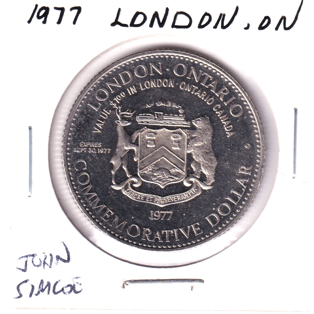 1977 London, ON, Trade Dollar Token - John Graves Simcoe, Lieutenant-G ...