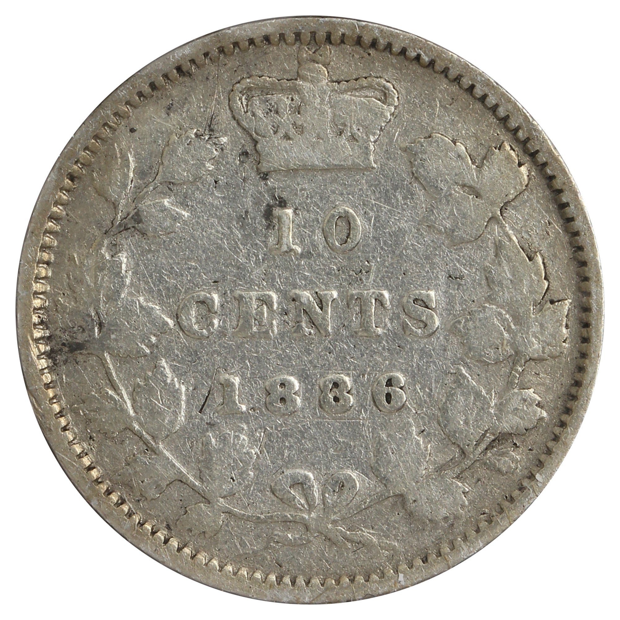 1886 Large Knobbed 6, Obv. 4 Canada 10-cents G-VG (G-6) Scratched – Colonial Acres Coins