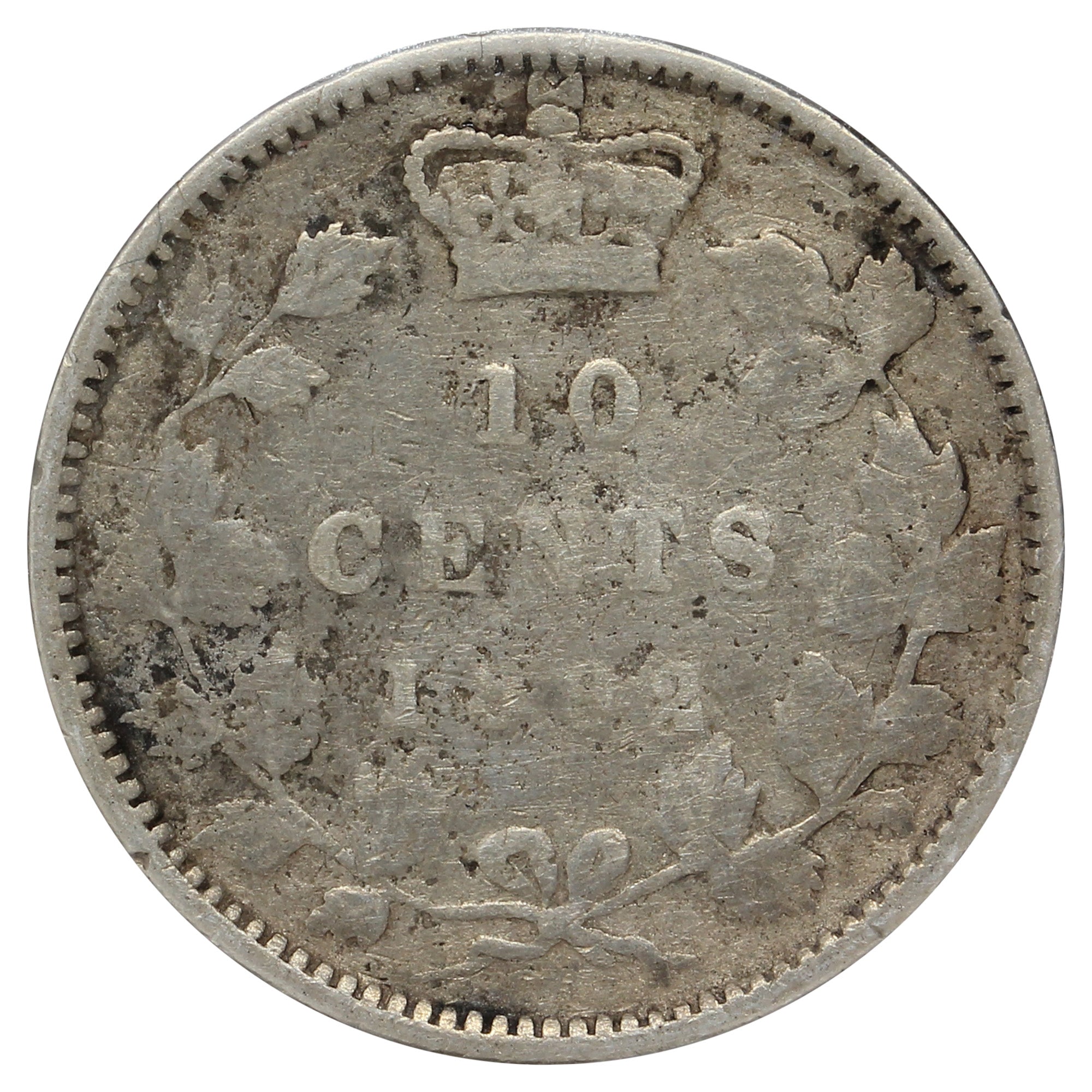 1892 Obv. 5 Canada 10-cents VG-F (VG-10) Impaired – Colonial Acres Coins