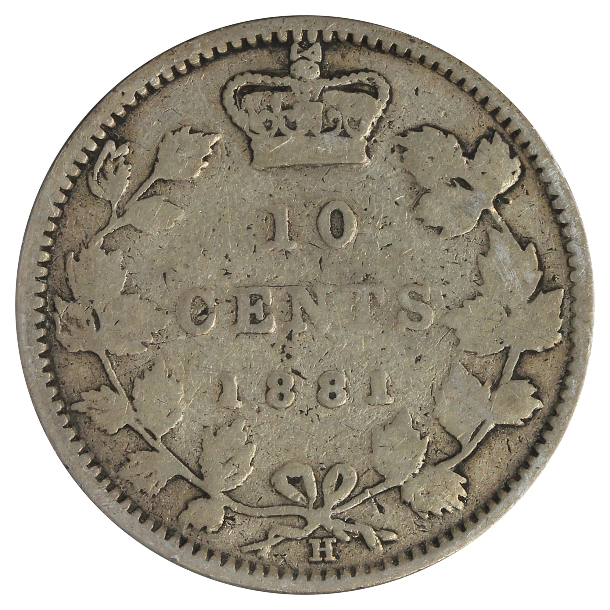 1881H Obv. 2 Canada 10-cents G-VG (G-6) Impaired – Colonial Acres Coins