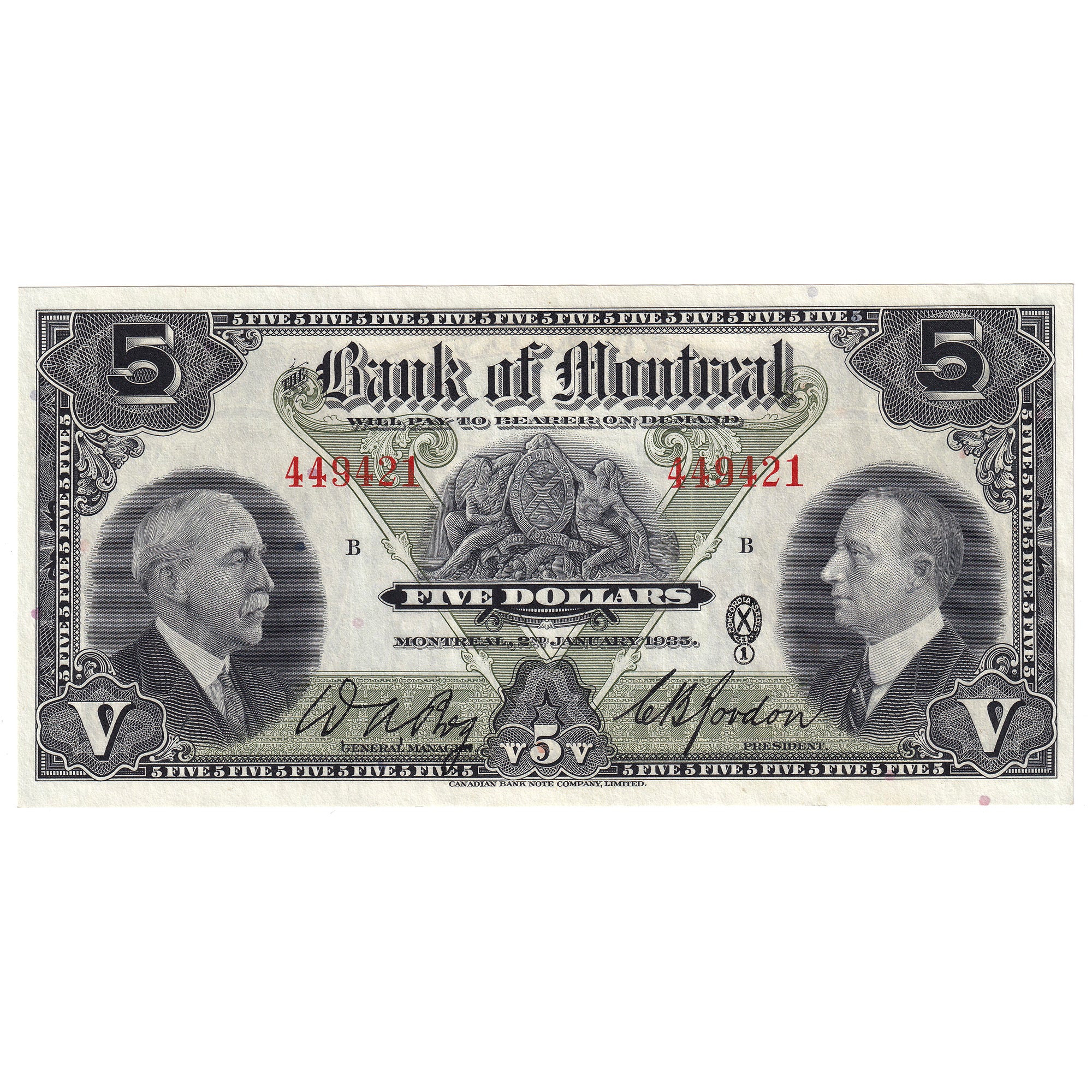 505-60-02 1935 Bank of Montreal $5 Bog-Gordon, Uncirculated (MS60 ...
