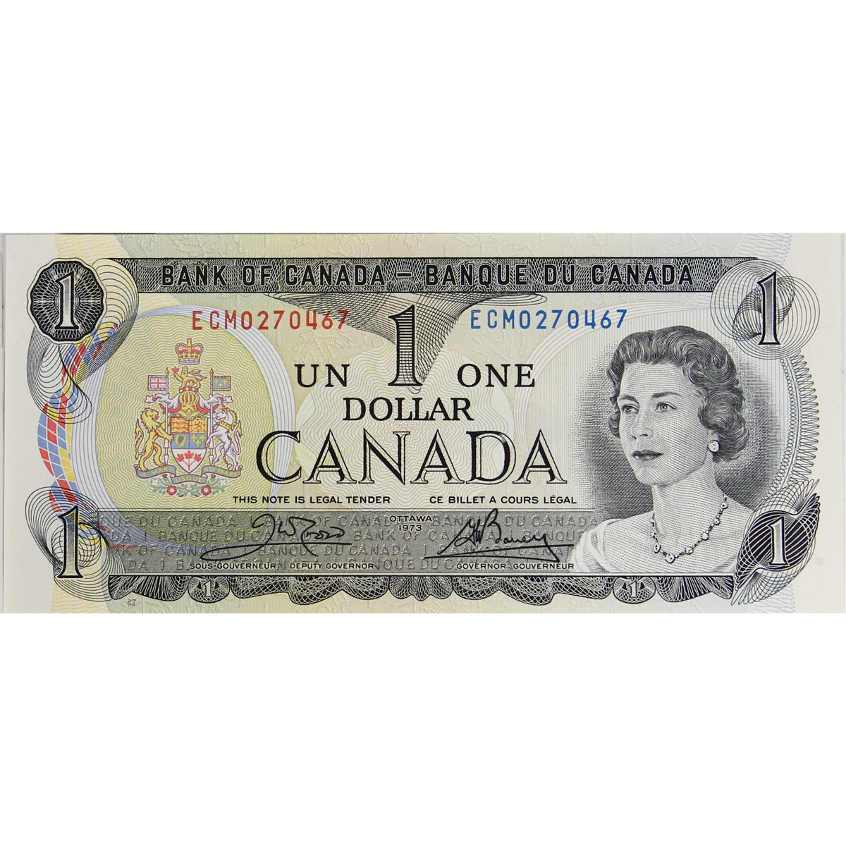 BC-46b 1973 Canada $1 Crow-Bouey, ECM, UNC – Colonial Acres Coins