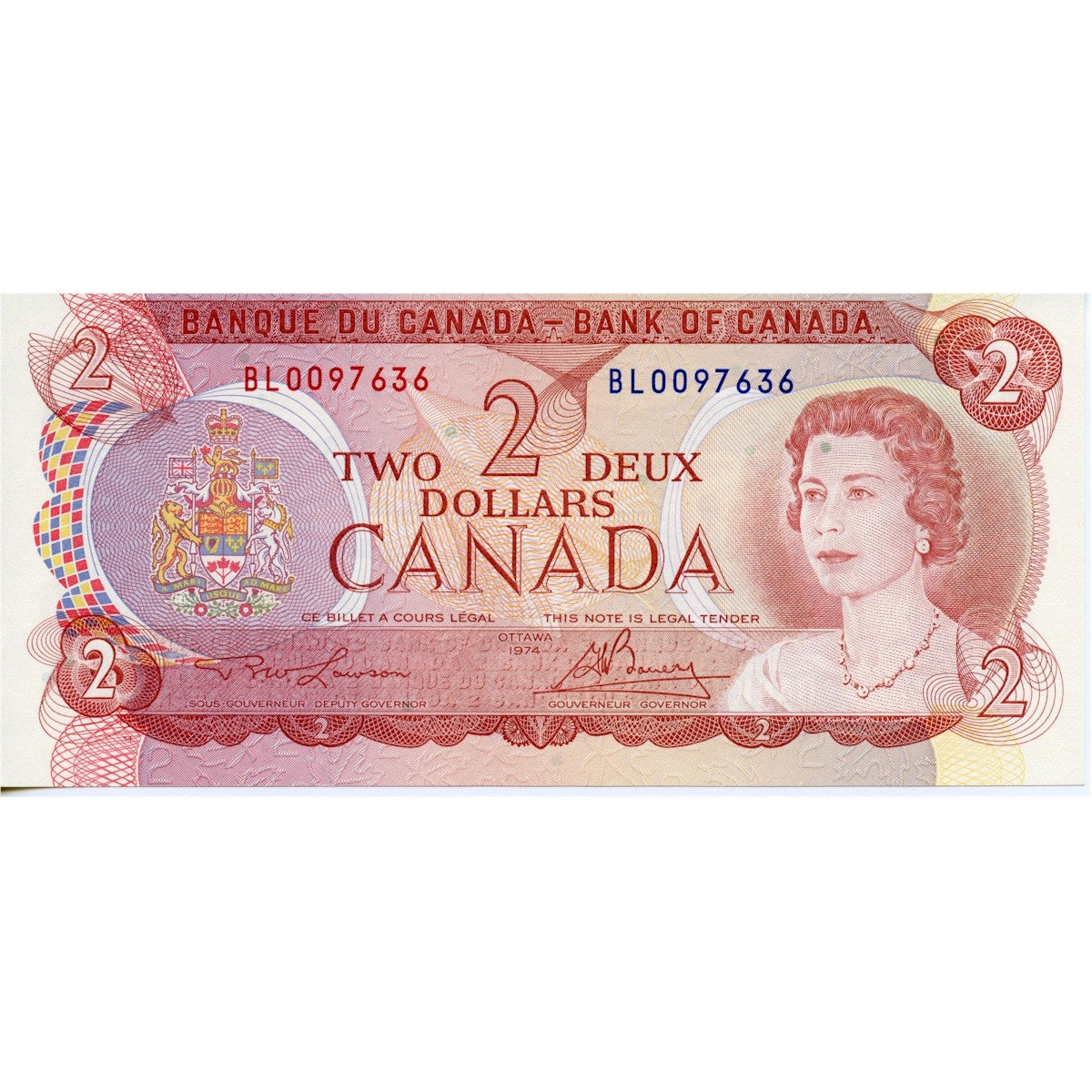 BC-47a 1974 Canada $2 Lawson-Bouey, BL, UNC – Colonial Acres Coins
