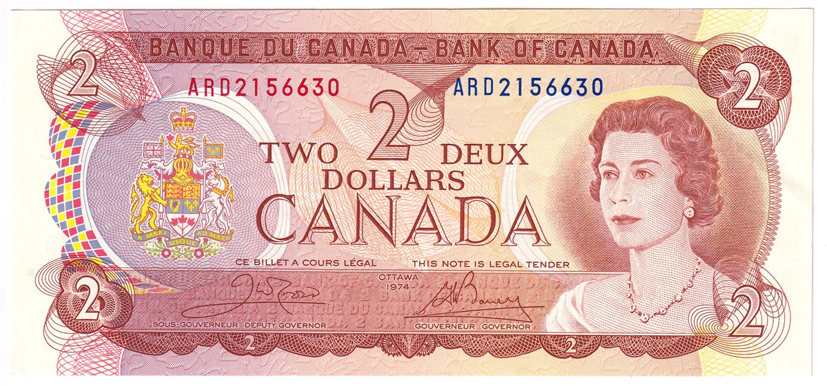 BC-47b 1974 Canada $2 Crow-Bouey, ARD, UNC – Colonial Acres Coins