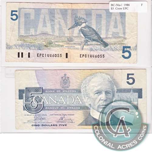 BC-56a-i 1986 Canada $5 Crow-Bouey, EPC, Fine (F12) – Colonial Acres Coins