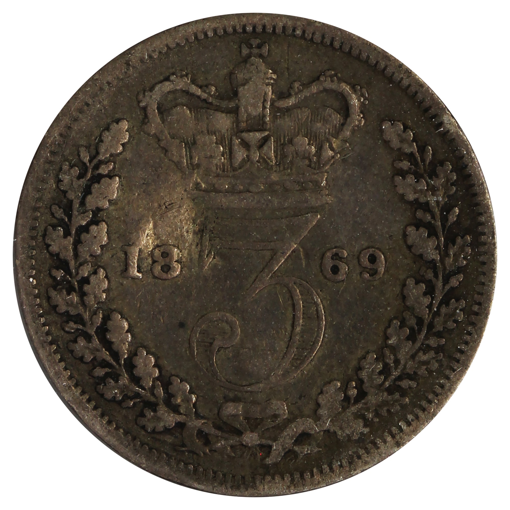 Great Britain 1869 3 Pence Very Good (VG-8) Bent – Colonial Acres Coins