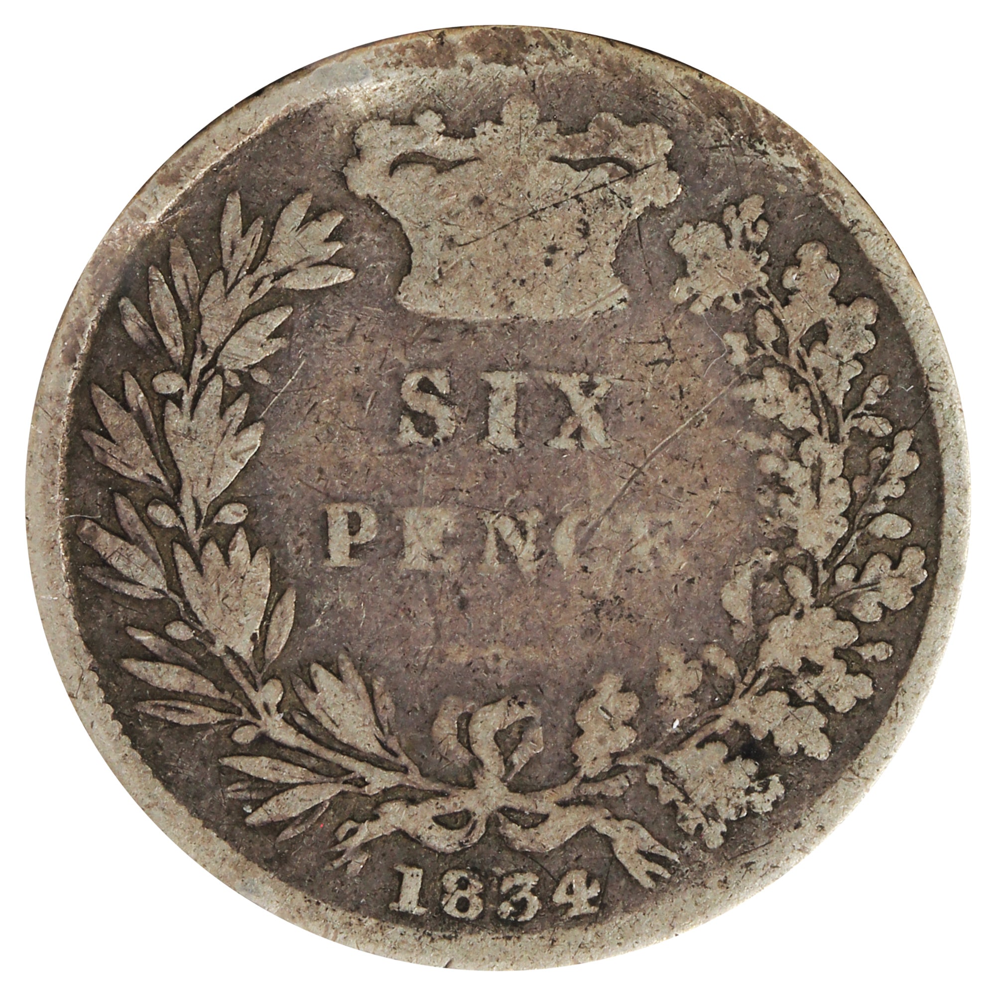 Great Britain 1834 6 Pence G-VG (G-6) Impaired – Colonial Acres Coins