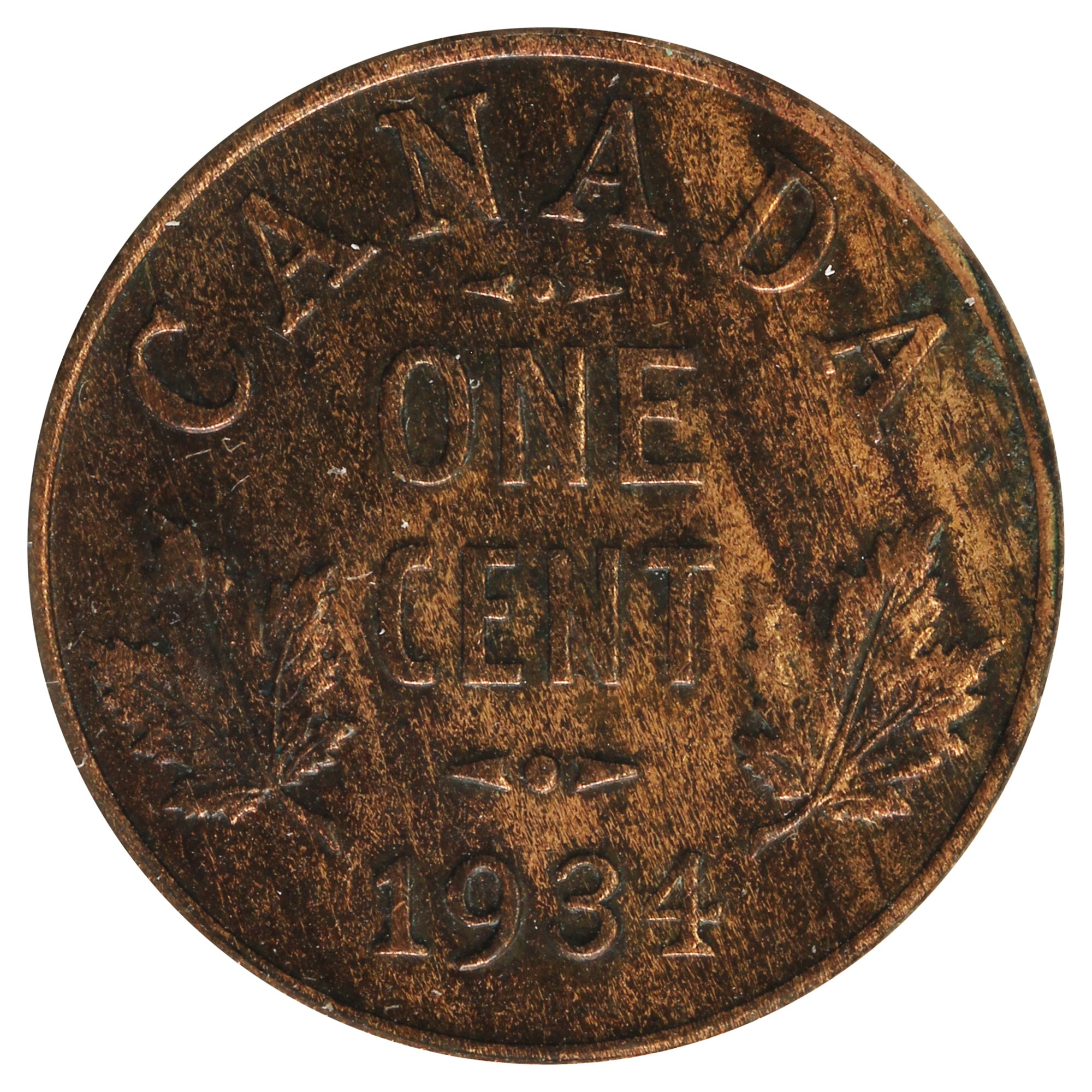 1934 Canada 1-cent UNC+ (MS62) Impaired – Colonial Acres Coins