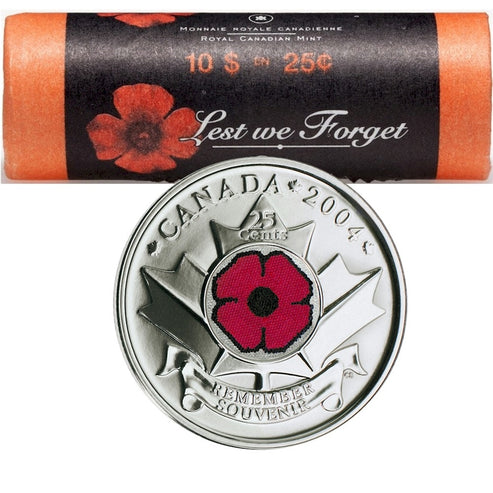 2004-P Canada Coloured Poppy 25-cent Original Roll of 40pcs – Colonial ...