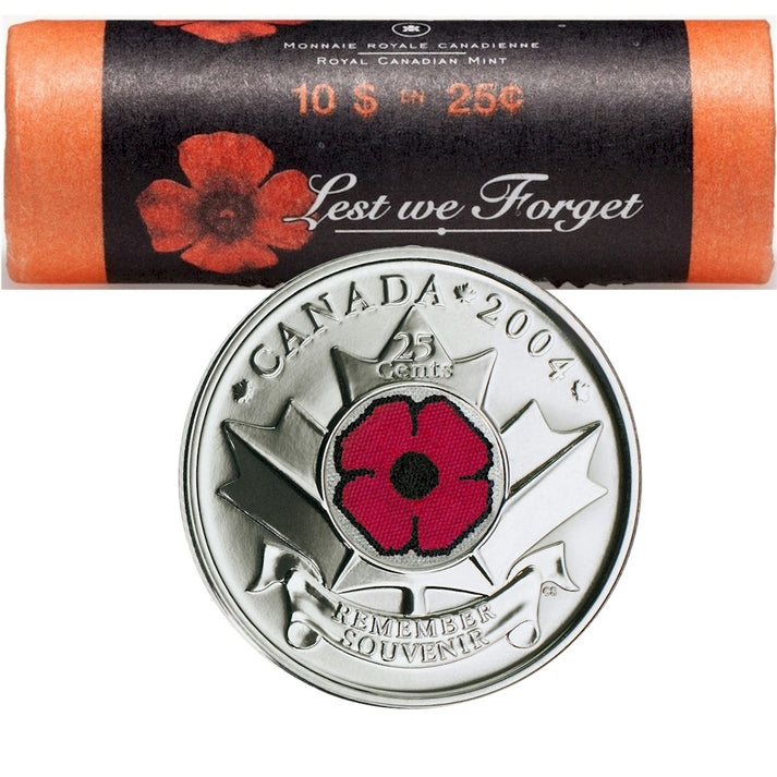 2004-P Canada Coloured Poppy 25-cent Original Roll of 40pcs – Colonial ...