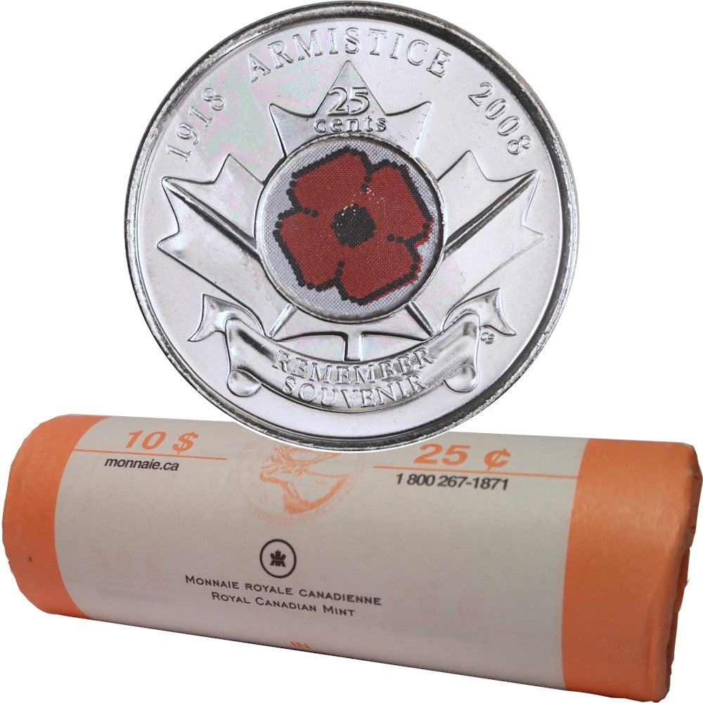 2008 Poppy Canada 25-cent Original Roll of 40pcs – Colonial Acres Coins