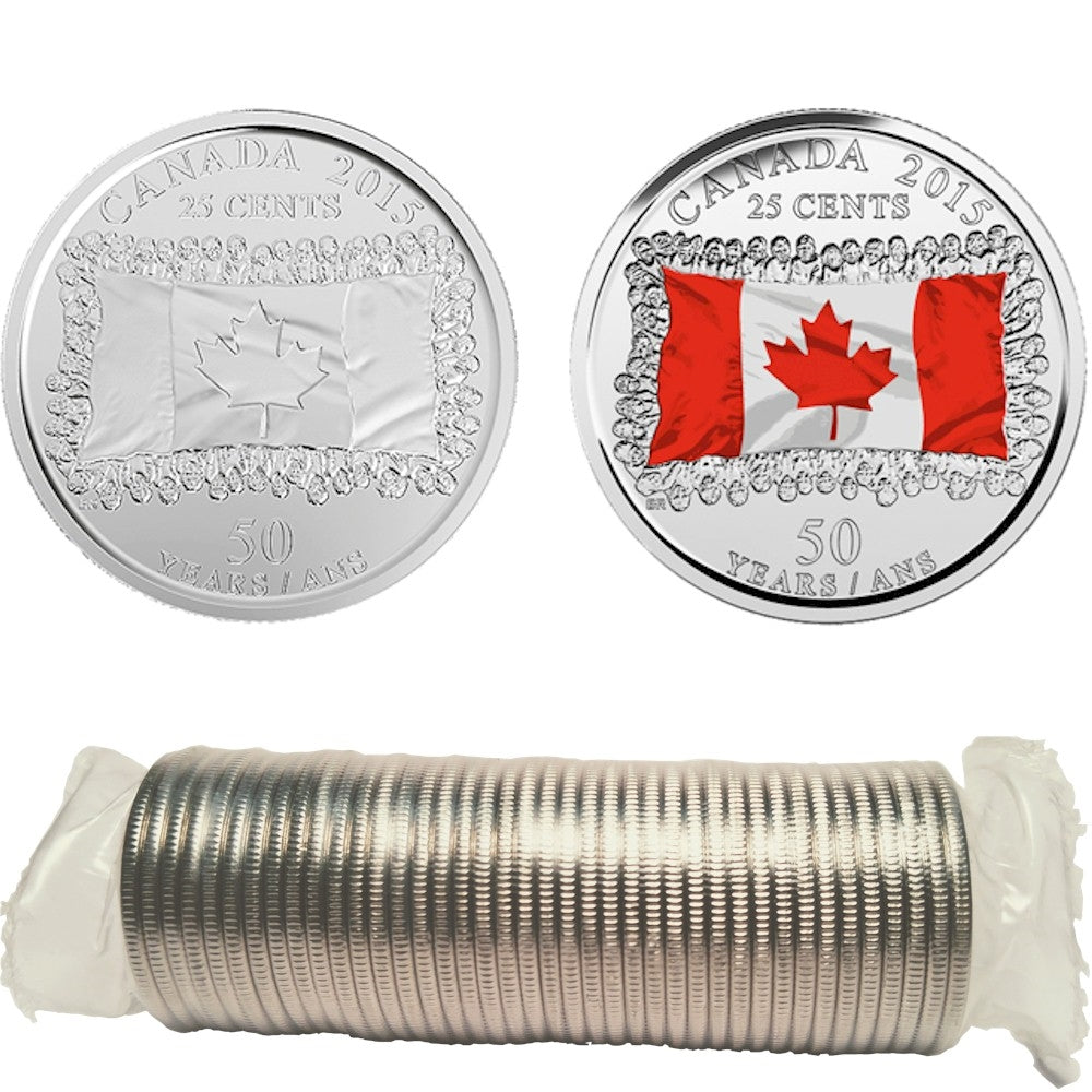 2015 Flag Canada 25-cent Original Roll of 40pcs (some colour ...