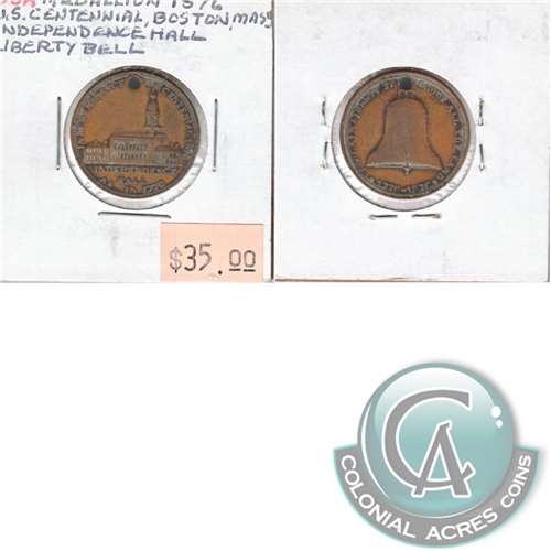1876 Token US Centennial Boston Independence Hall Liberty Bell (Holed ...