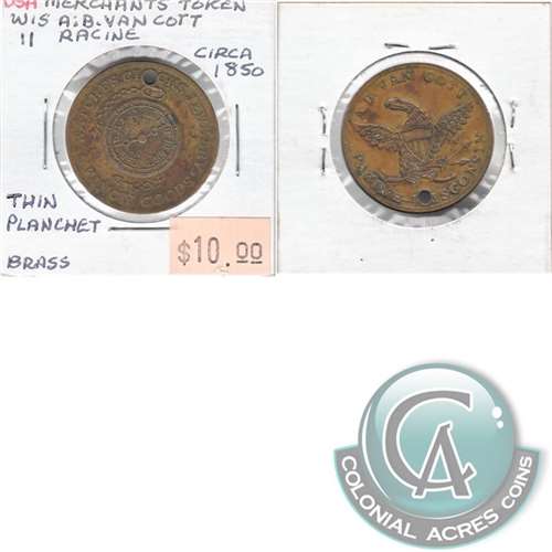 Ca. 1850 Brass USA Token A.B. Van Cott Racine Wis. – Colonial Acres Coins