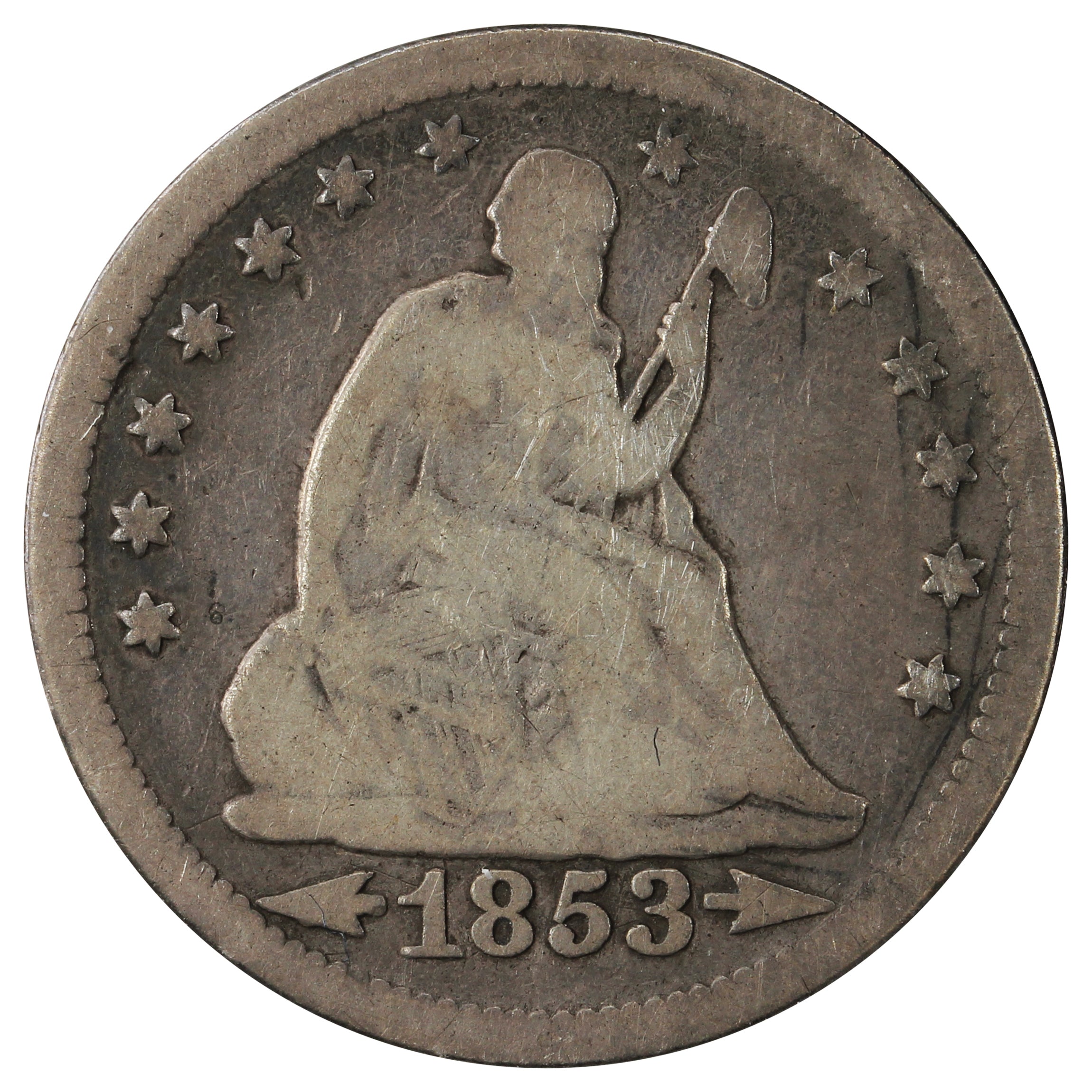 1853 Arrows & Rays USA Quarter Very Good (VG8) $ – Colonial Acres Coins