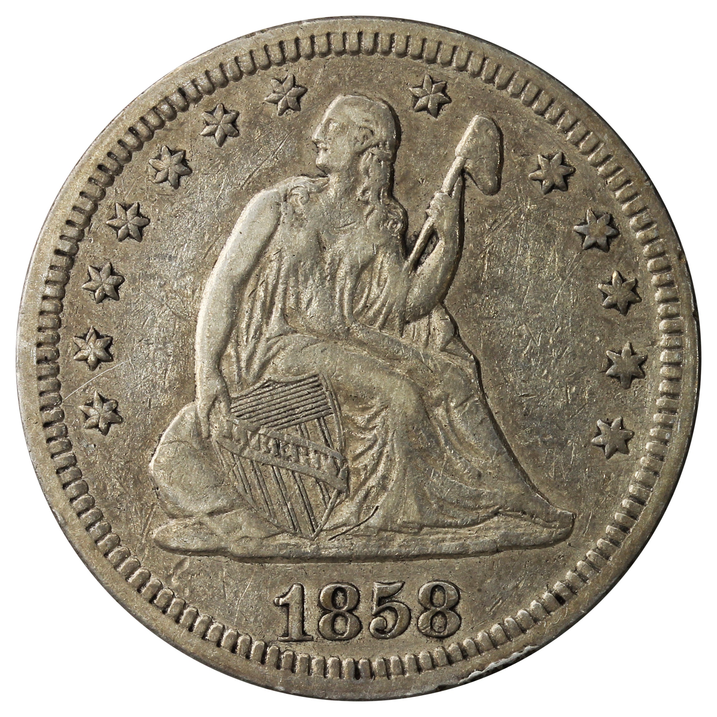 1858 USA Quarter VF-EF (VF30) $ – Colonial Acres Coins