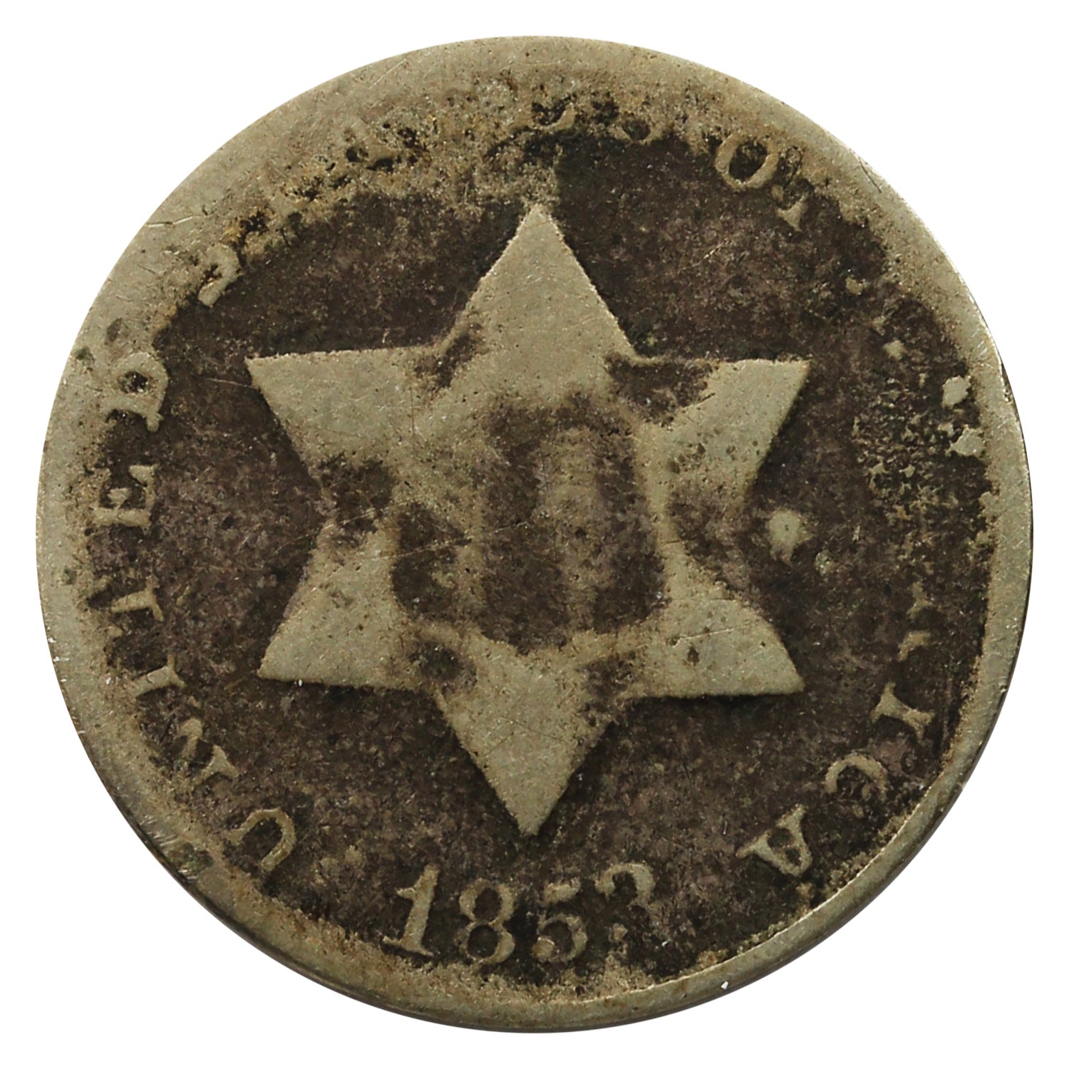 1853 Silver USA 3 Cents About Good (AG3) – Colonial Acres Coins