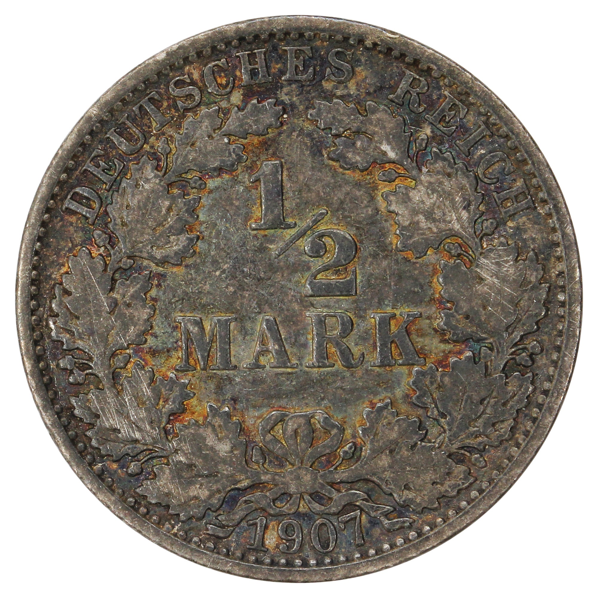 German Empire 1907A 1/2 Mark Extra Fine (EF-40) – Colonial Acres Coins