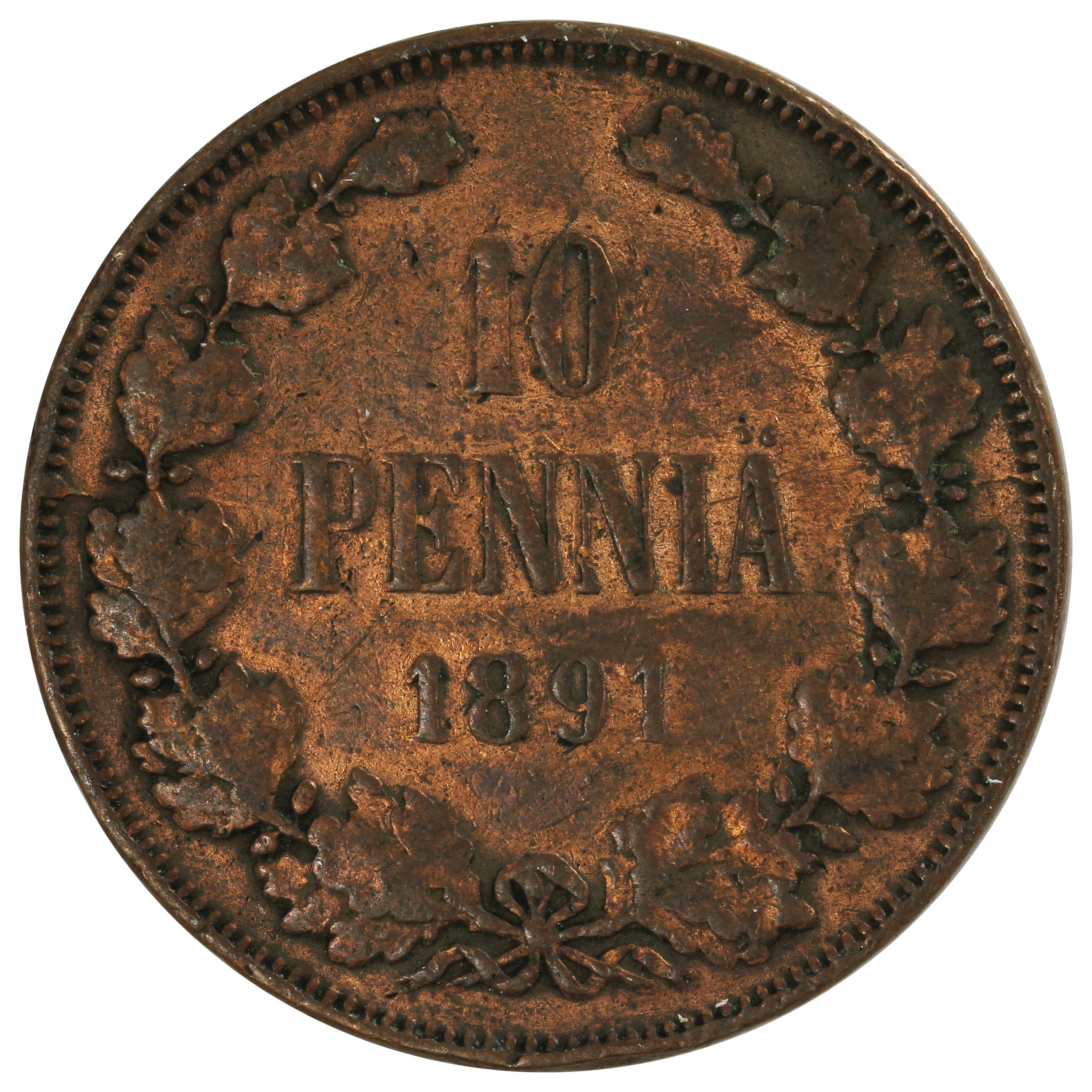 Finland 1891 10 Pennia Very Fine (VF20) – Colonial Acres Coins