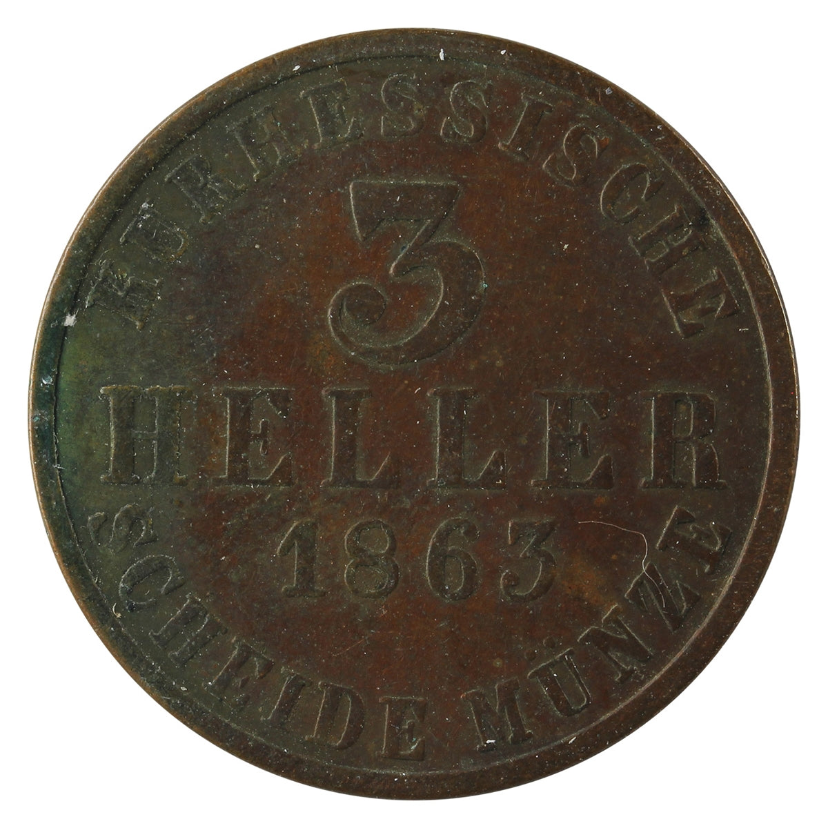German States 1863 Hesse 3 Heller Extra Fine (EF40) – Colonial Acres Coins