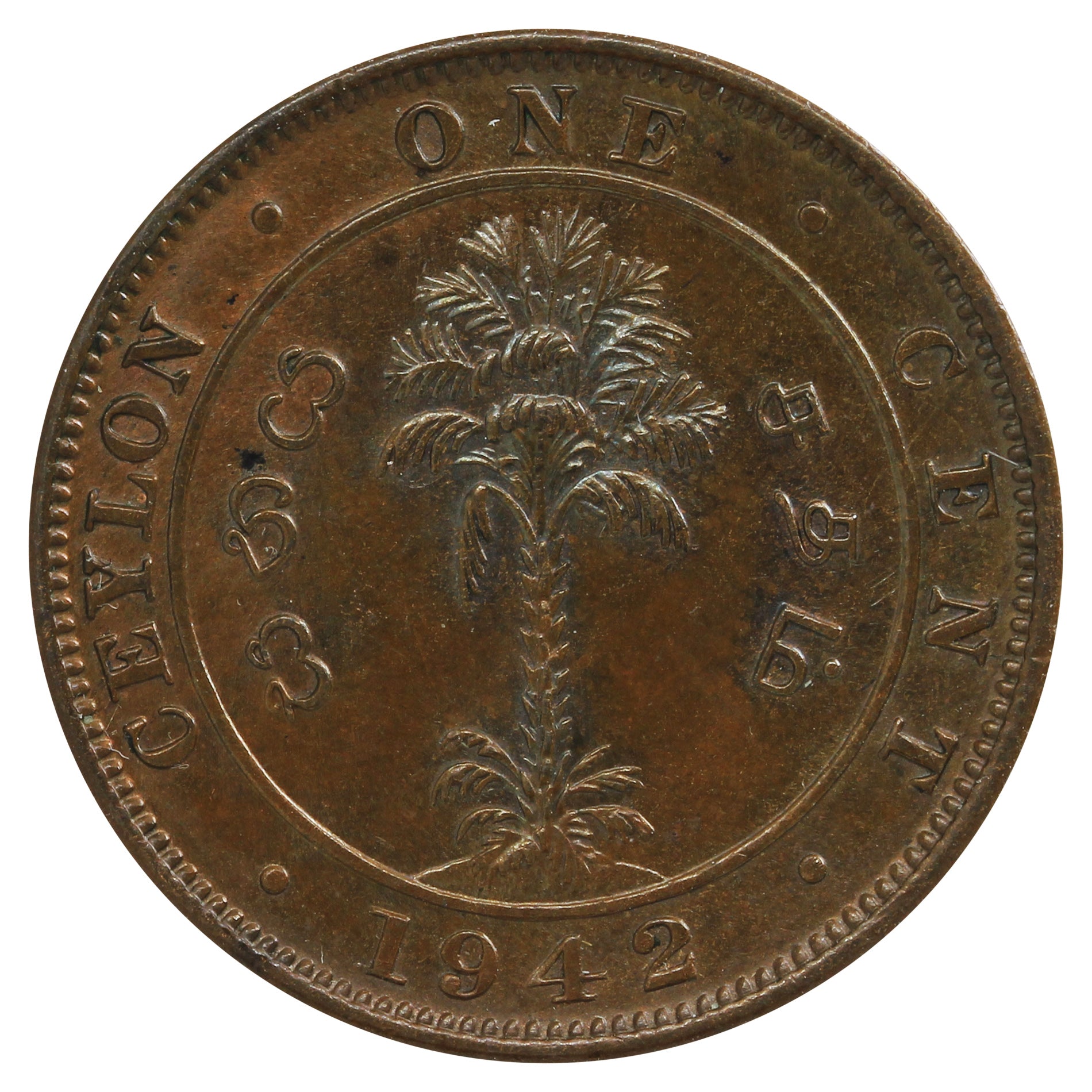 Ceylon 1942 Cent Brilliant Uncirculated (MS-63) – Colonial Acres Coins