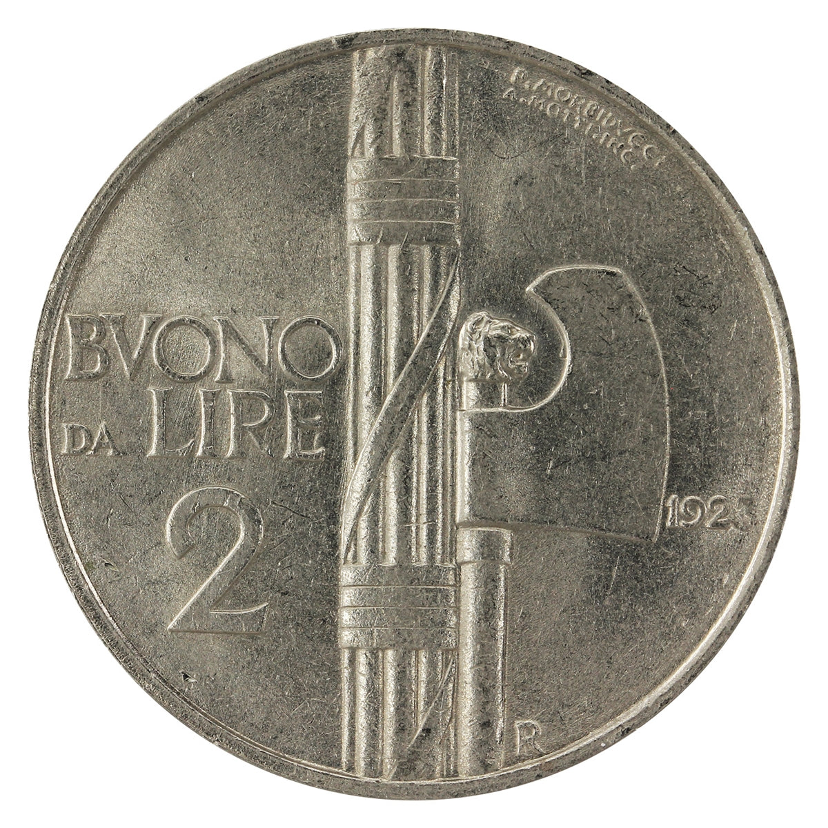 Italy 1923R 2 Lire AU-UNC (AU-55) $ at Colonial Acres Coins
