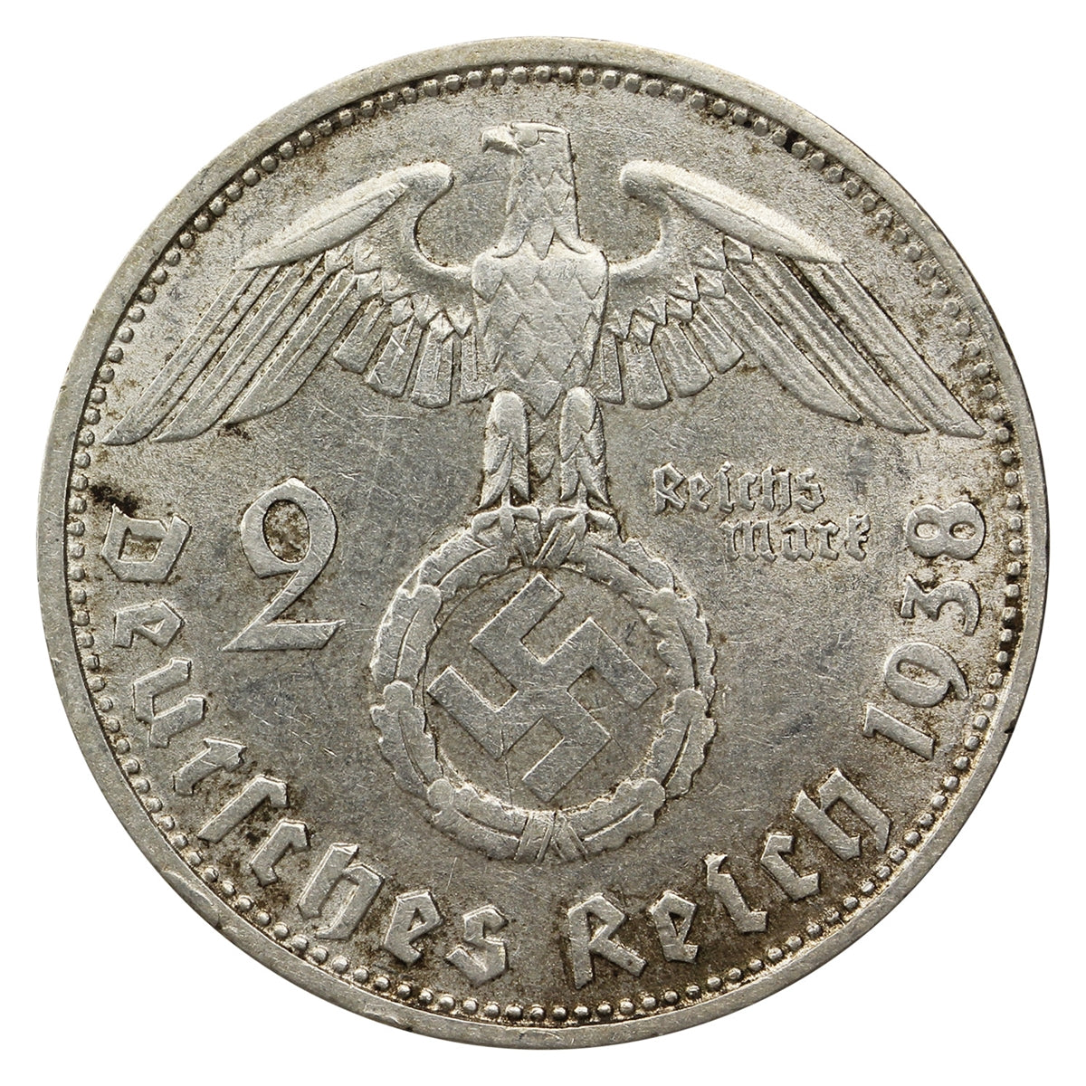 German Third Reich 1938D 2 Marks EF-AU (EF-45) at Colonial Acres Coins