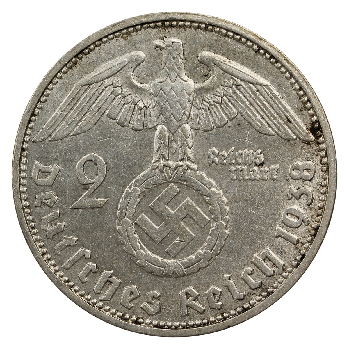 German Third Reich 1938D 2 Marks VF-EF (VF-30) at Colonial Acres Coins
