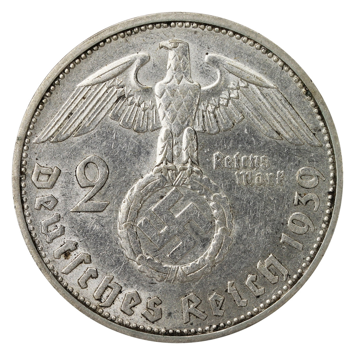 German Third Reich 1939F 2 Marks EF-AU (EF-45) at Colonial Acres Coins