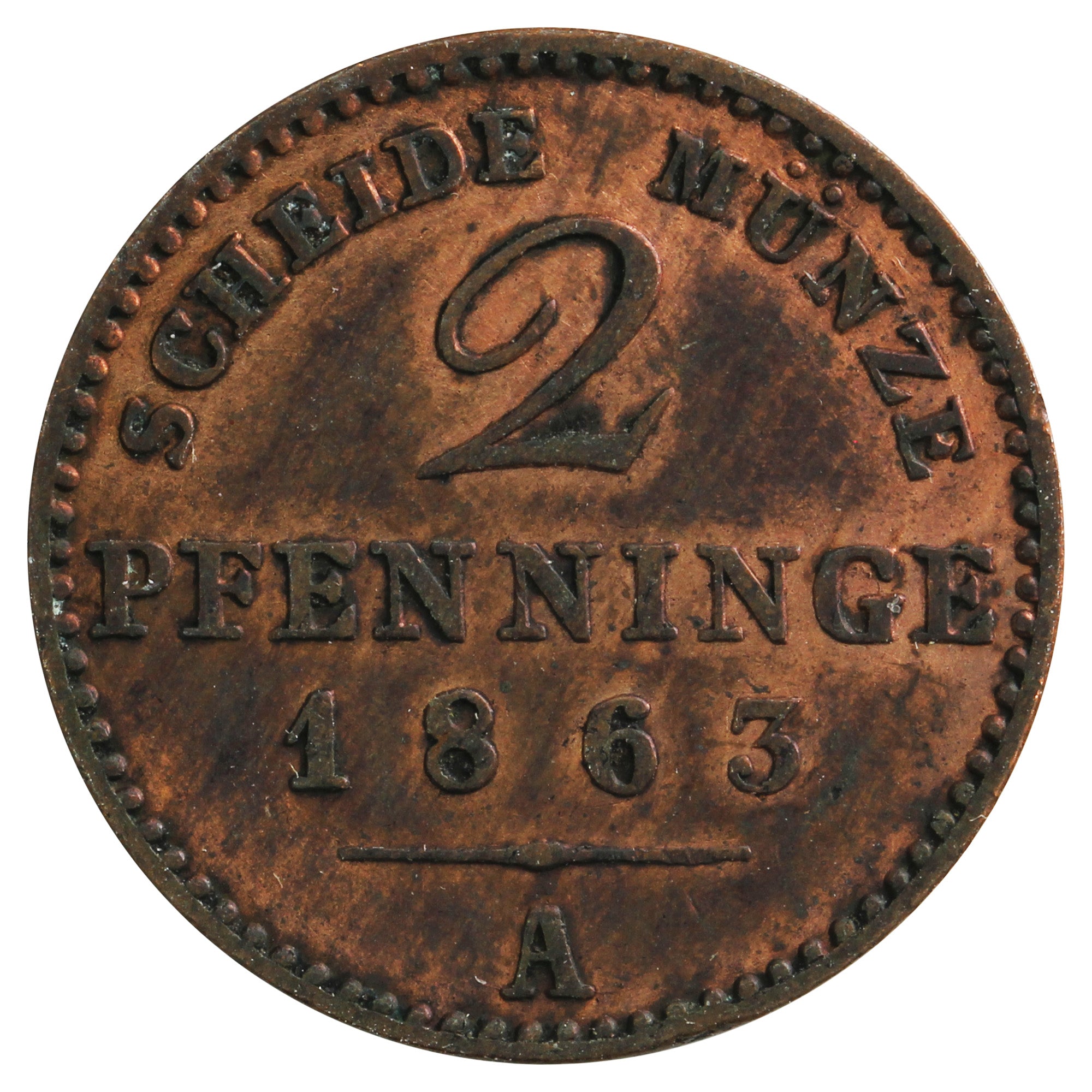 German States 1863A Prussia 2 Pfennig AU-UNC (AU55) – Colonial Acres Coins